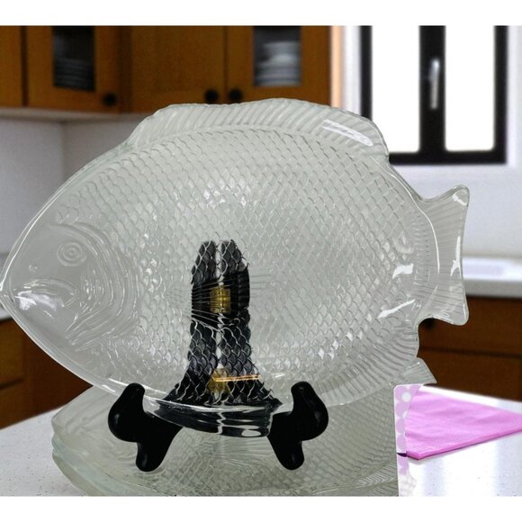 Unmarked | Dining | Vintage Fish Shaped Clear Textured Embossed Glass ...